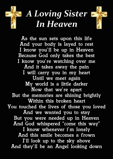 A Loving Sister In Heaven Memorial Graveside Funeral Poem Card And Stake