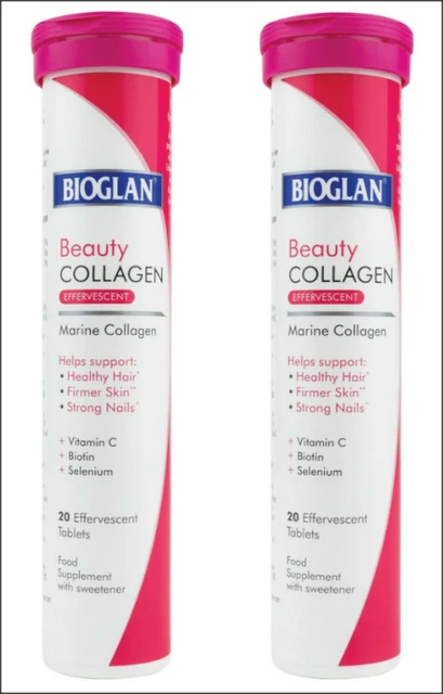 2 X TUBES Bioglan Beauty Collagen Supplement. 20 Effervescent Tablets ...