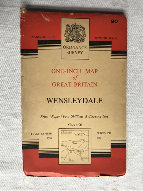 VINTAGE ORDNANCE SURVEY Map Sheet 90 Wensleydale 1955 £2.99 - PicClick UK