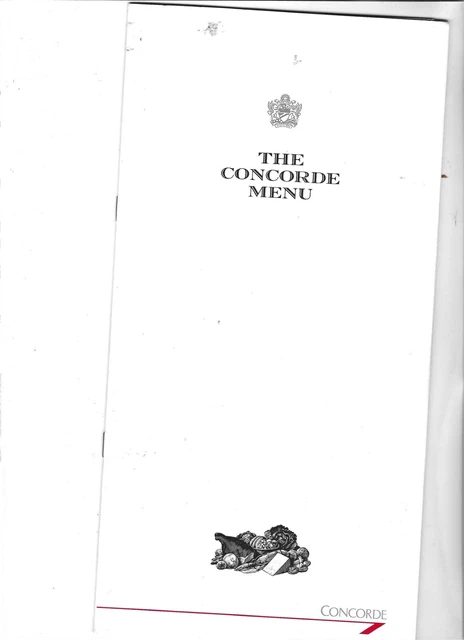 BRITISH AIRWAYS THE Concorde Menu + Concorde Cellar London To New York ...