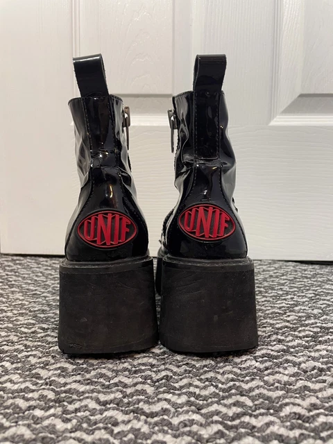 UNIF DADA PATENT vinyl shiny platform boots - Visible damage UK Size 3 ...