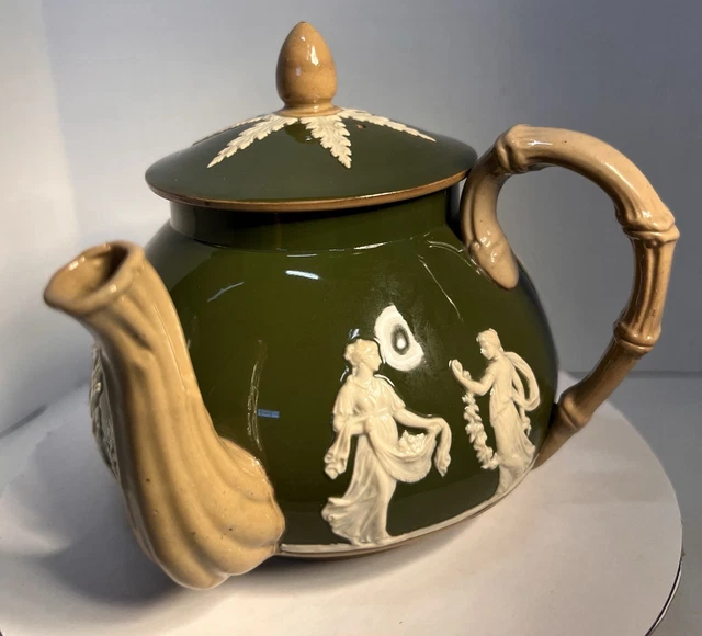 RARE TEAPOT WITH Side Spout Copeland Late Spode Jasperware Forest green ...