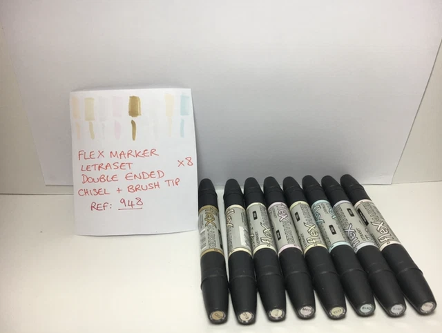 LETRASET FLEXMARKER PROMARKER Pens x8 Twin Tips - Chisel and Brush Tips ...