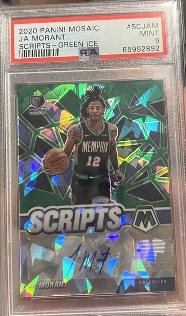 2020-21 PANINI MOSAIC Scripts JA MORANT Auto Green Ice PSA Mint 9 ...