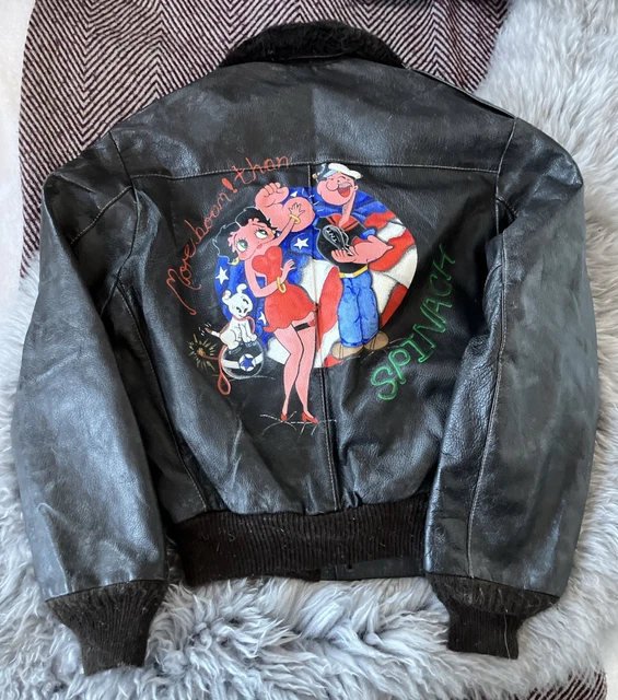 WW2 HAND PAINTED Popeye Bettyboop Childs A2 Fighter Jacket Theatre V2-B ...
