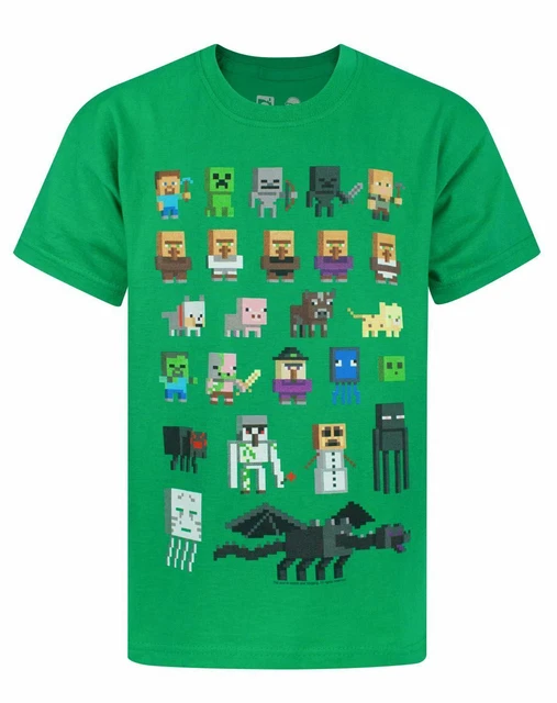 MINECRAFT T-SHIRT BOYS Kids Sprites Green Characters Short Sleeve Game ...