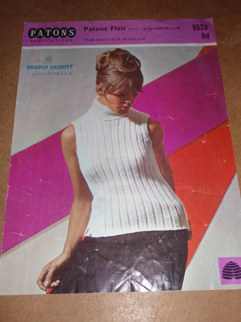 VINTAGE PATONS MARY Quant Knitting Pattern 9526 Lady's Jumper top 34-38 ...