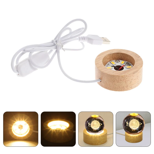 WOODEN LED LIGHT Display Pedestal Wooden Light Base Crystal Ball Round ...