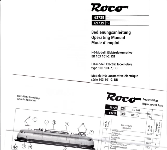 ROCO H0 LOKOMOTIVEN, Bedienungsanleitung u Ersatzteilliste, BR 181 Art ...