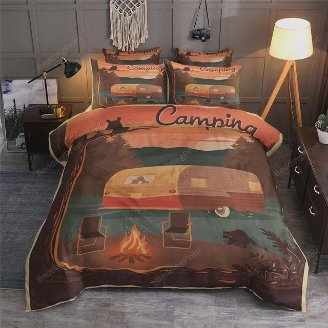 CAMPING CAR AND Campfire Quilt Duvet Cover Set Bed Linen Soft Double ...