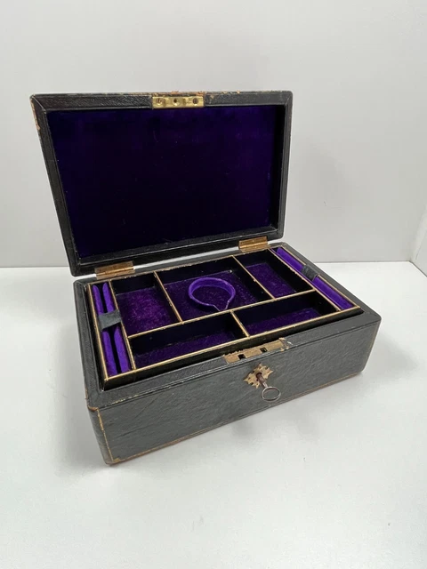RARE COFFRET / Boîte / Ecrin à Bijoux Velours XIXe Napoléon III gainé en cuir EUR 180,00 ...
