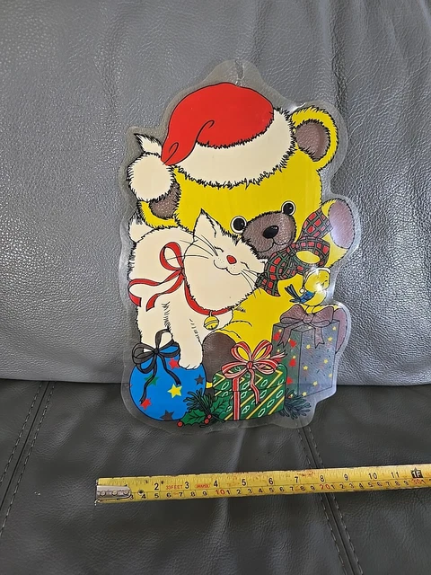 VERY RARE VINTAGE Plastic Christmas Picture Display Fragile #5 Bear Cat ...