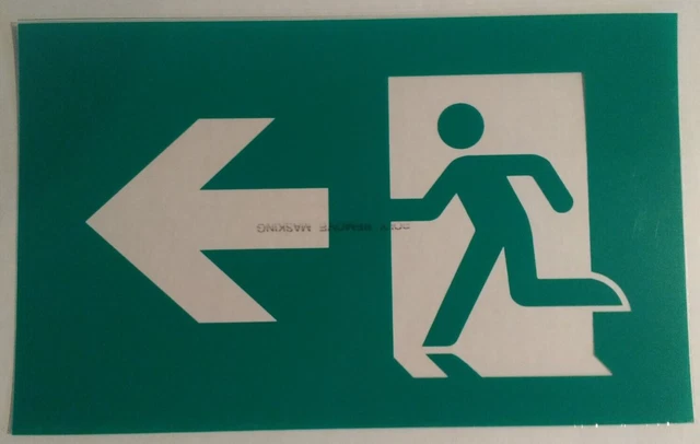 GREEN RUNNING MAN Emergency Exit Sign Door Arrow 12in X 7 3/8in Plastic ...