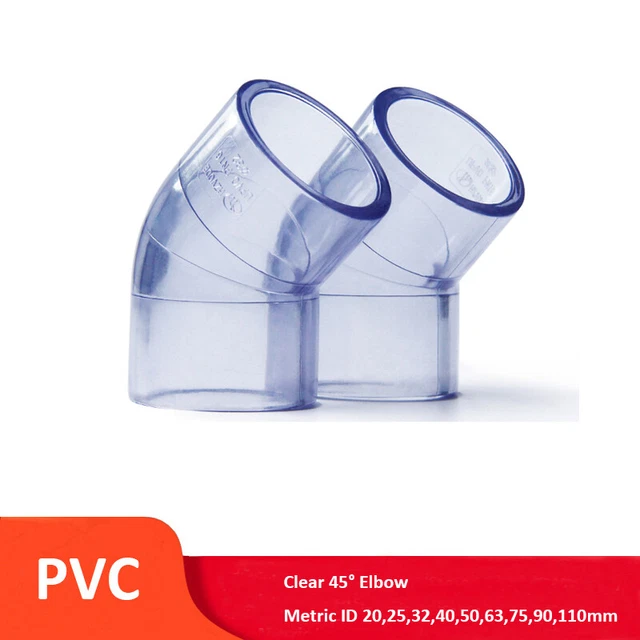 CLEAR PVC 45°ELBOW 20mm-110mm Solvent Weld Pressure Pipe Connector ...