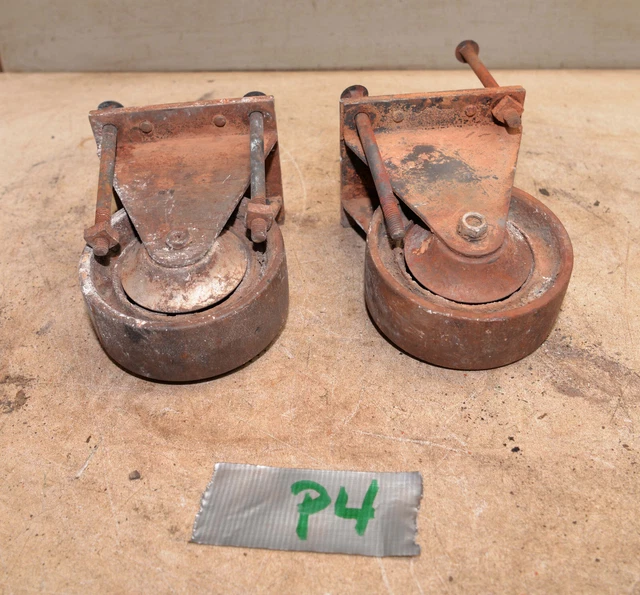 2 ANTIQUE CAST iron 5" diameter fixed wheel machine cart safe ...