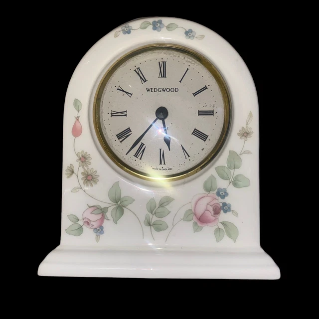 WEDGWOOD 1991 BONE China Mantle Clock Rosehip Design 12cm Tall Made In ...
