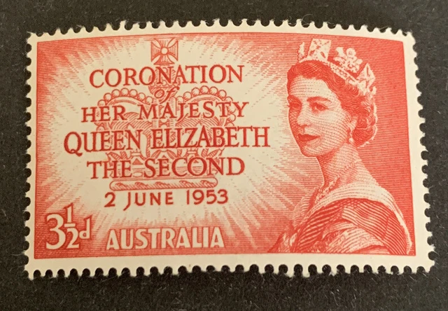 1953 PRE-DECIMAL CORONATION Queen Elizabeth II 3 1/2d Red Stamp MUH No ...