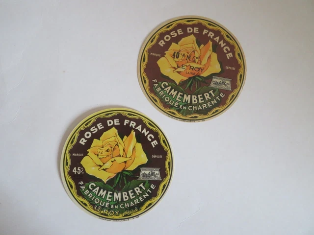 LOT DE 2 Etiquettes ancienne de fromage Camembert Rose de France EUR 11 ...