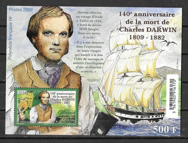 FRENCH POLYNESIA 2022 - Personalities - Charles Darwin - Leaf Block New ...