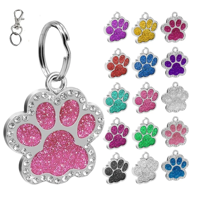 PERSONALISED PET ID Engraved Dog Cat Name Tags Customised Paw Print ...