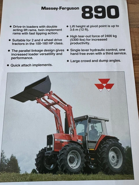 ORIGINAL MASSEY FERGUSON 890 Front Loader Specification Sheet - 1987 £3 ...