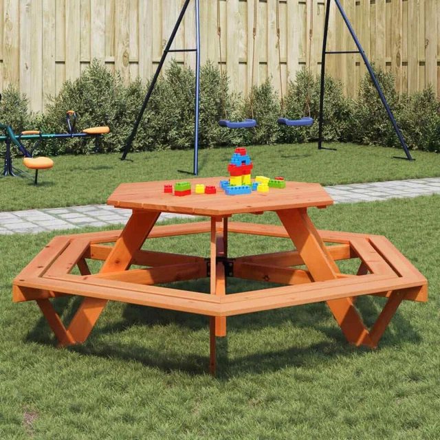PICNIC TABLE FOR 6 Kids with Benches Hexagon Solid Wood Fir £337.18 ...