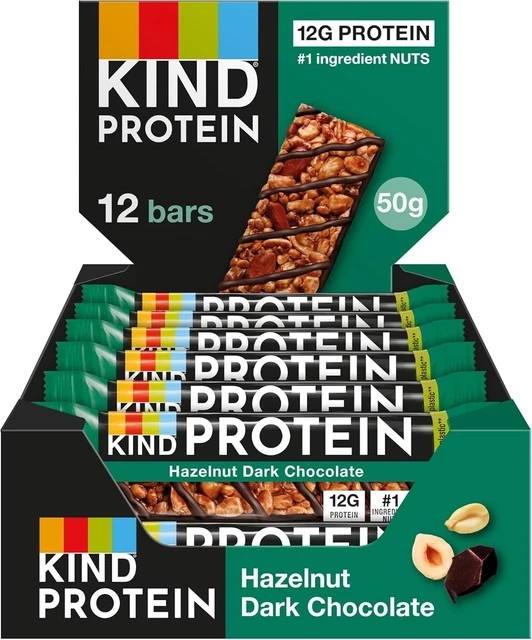 KIND HIGH PROTEIN Snack Bars, Gluten Free, Hazelnut Dark Chocolate - 12 ...