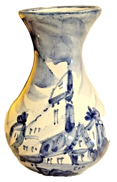 VASETTO FIRMA MUSUMECI ALBISOLA Ceramica bianca blu MADE IN ITALY Vaso ...