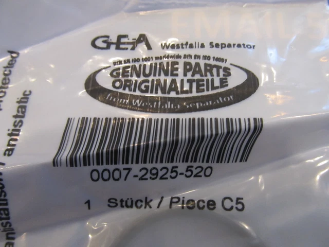 GEA WESTFALIA CENTRIFUGE O-Ring, EPDM, 0007-2925-520 New Surplus $30.00 ...