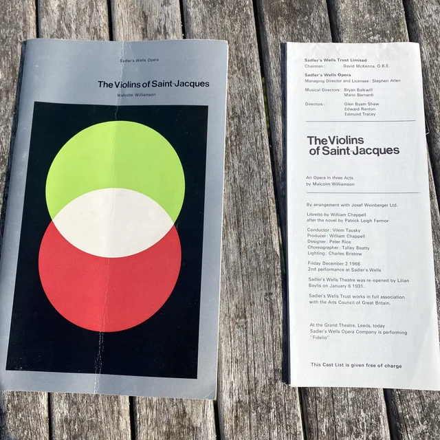 1966 SADLER'S WELLS Opera Programme & Cast List For The Violins Of ...