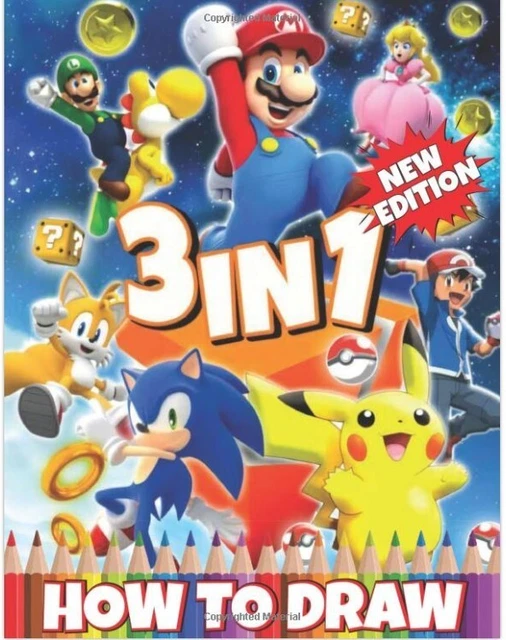 3 IN 1 How To Draw Sonic Mario Pokemon Training Anti-Stress Creative ...