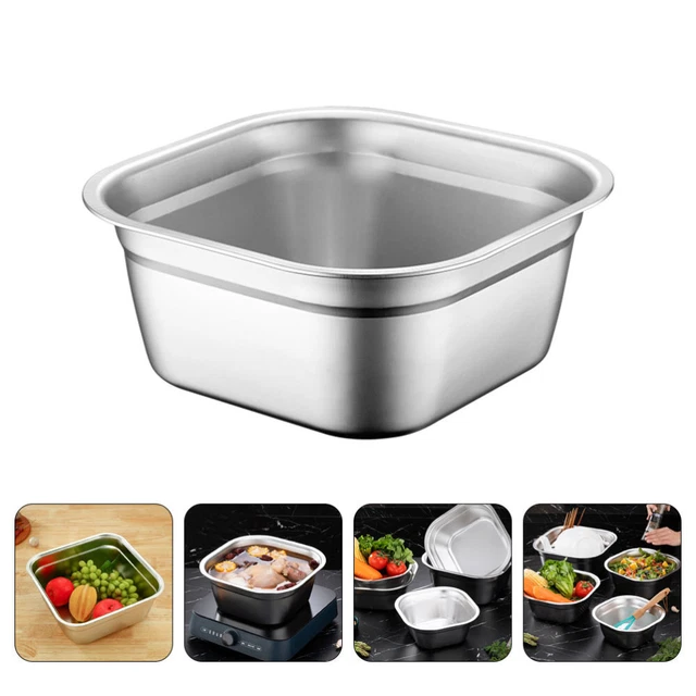 STAINLESS STEEL BASIN Vegetable Washing Bowls Buffet Food Pan Square ...