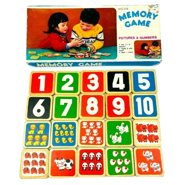 VINTAGE MEMORY GAME Wooden Pictures & Numbers 1970's *Complete* $36.00 ...