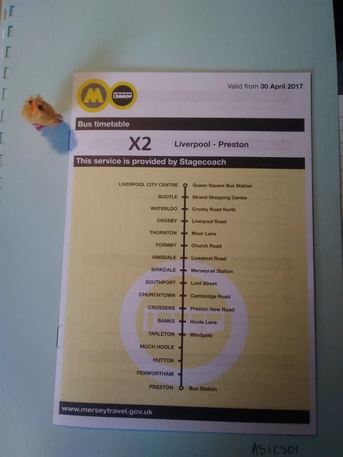 BUS TIMETABLE MERSEYTRAVEL 2017 X2 Liverpool Preston Stagecoach £3.50 ...