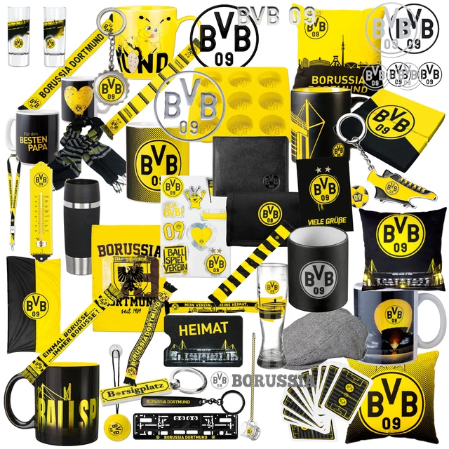 BORUSSIA DORTMUND BVB Fanartikel Tasse Schal Kissen Cap Karte Aufkleber Anhänger EUR 29,40 ...