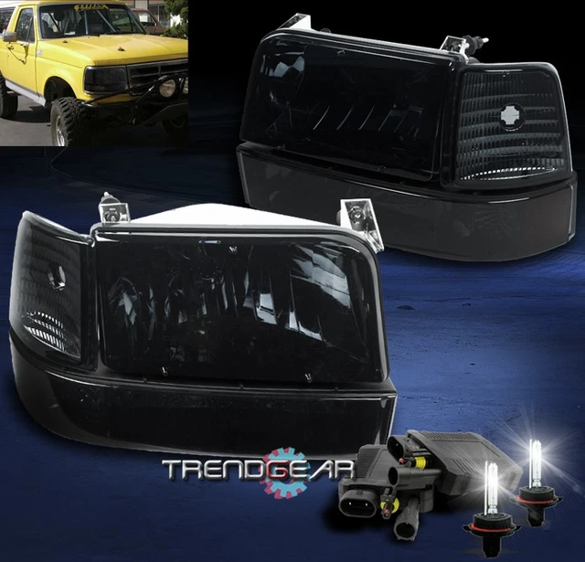 92-96 FORD BRONCO F150/250/350 Smoke Crystal Head Light+Bumper+Corner+ ...