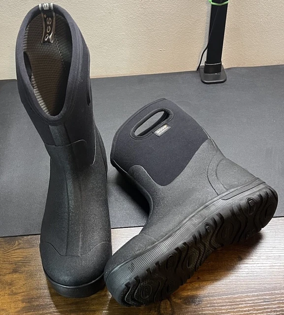 BOGS CLASSIC ULTRA Mid Black Slip On Waterproof Rain Snow Muck Boots ...