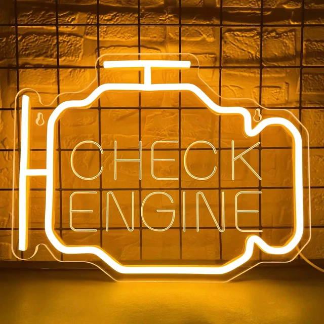 CHECK ENGINE NEON Sign 3D Engraved Neon Light Art Wall Decor Yellow ...