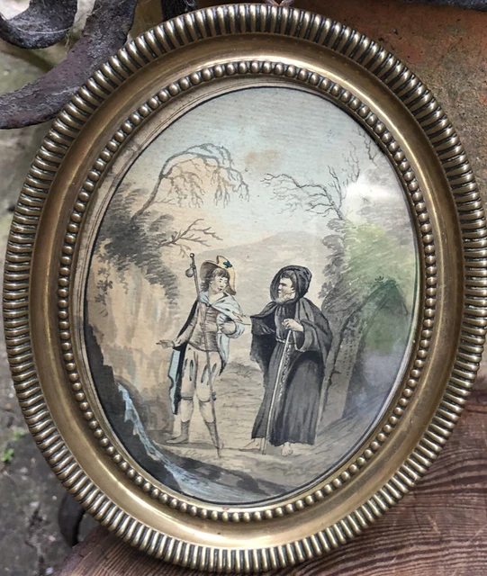 ANTIQUE VICTORIAN MINIATURE watercolour painting The Hermit monk ...