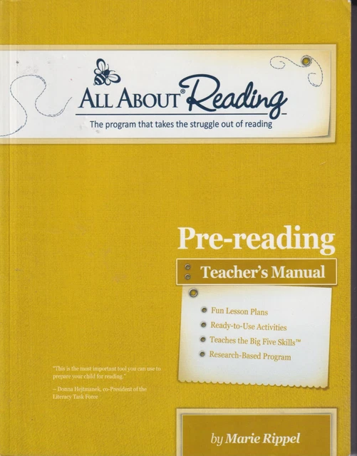 ALL ABOUT READING: Teachers Manual (Pre-Reading Level) By Marie Rippel ...