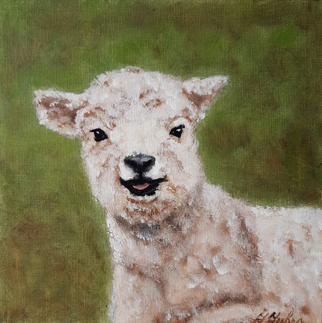 SHEEP PAINTING FARMHOUSE Original Art Lamb Artwork 8 by 8 Farm Animal. £29.77 - PicClick UK