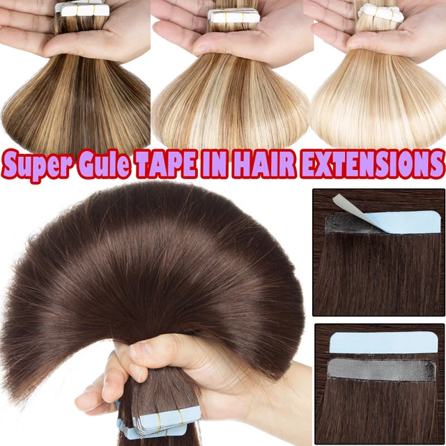 AU TAPE IN Human Real Hair Extensions Skin Weft BLOND THICK Full Head ...