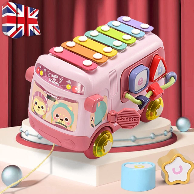 BABY MUSIC INSTRUMENT Preschool Bus Toy Xylophone Kids Educational Bus ...
