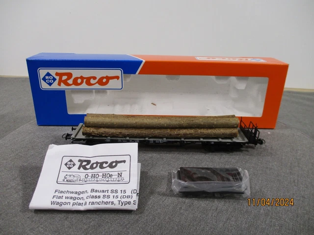 ROCO SPUR H0 Güterwagen mit Holzladung der DB unbespielt in OVP RC02 EUR 20,90 - PicClick DE