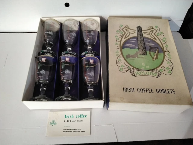 VINTAGE IRISH COFFEE Goblets X 6 With Recipe Boxed £22.00 - PicClick UK