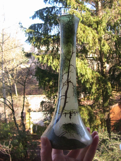 LEGRAS JOLI GRAND vase soliflore en verre soufflé émaillé d'un paysage lacustre EUR 69,00 ...