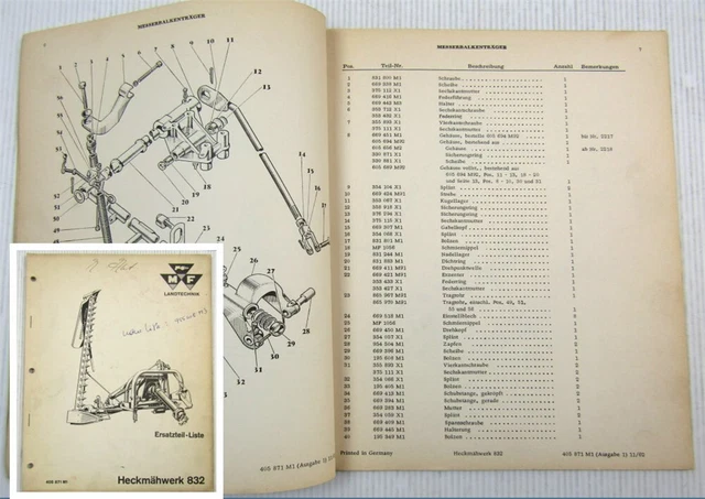 MASSEY FERGUSON MF832 Heckmähwerk Ersatzteilliste Ersatzteilkatalog ...