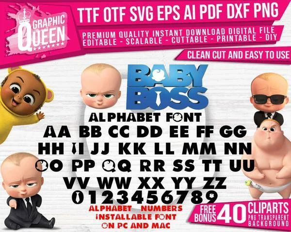 BOSS BABY INSTALLIERBARE Schrift Boss Babybuchstabe SVG digitales ...