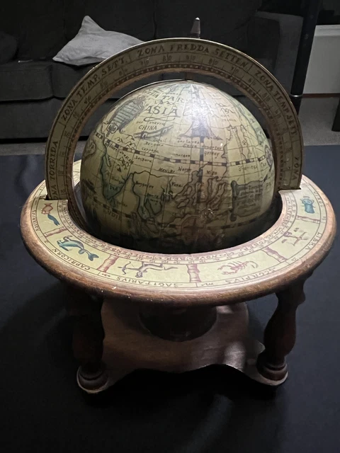 VINTAGE WOOD OLD World Globe With Zodiac Symbols Stand Desk Top £35.30 ...