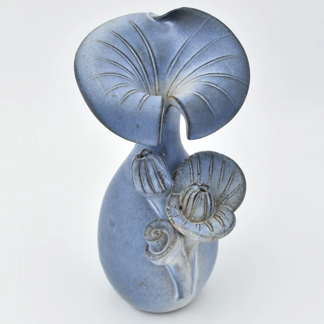 VTG CHRISTOFER STUDIO Pottery Crete Blue Bud Vase Floral Coral ...